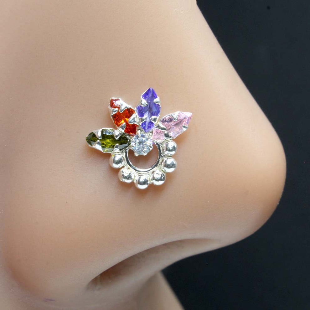 Sterling Silver Nose pin with Multi-color stones for women – Karizma Jewels