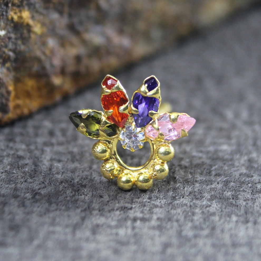 Sterling Silver Nose pin with Multi-color stones for women – Karizma Jewels