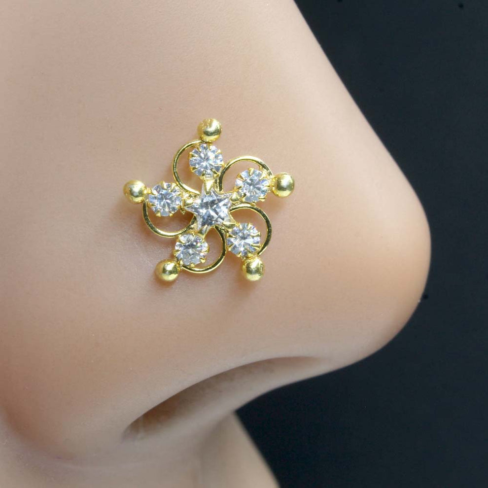 Party wear Silver Nose pin with Push Pin – Karizma Jewels
