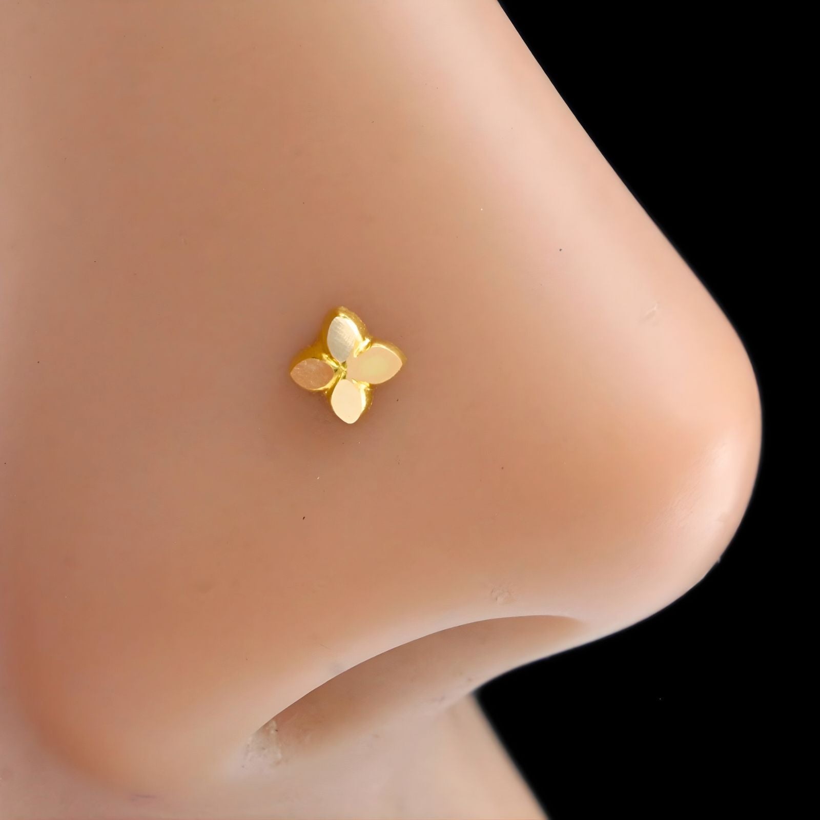 18K Real Gold women small Nose pin nose ring Push Pin – Karizma Jewels