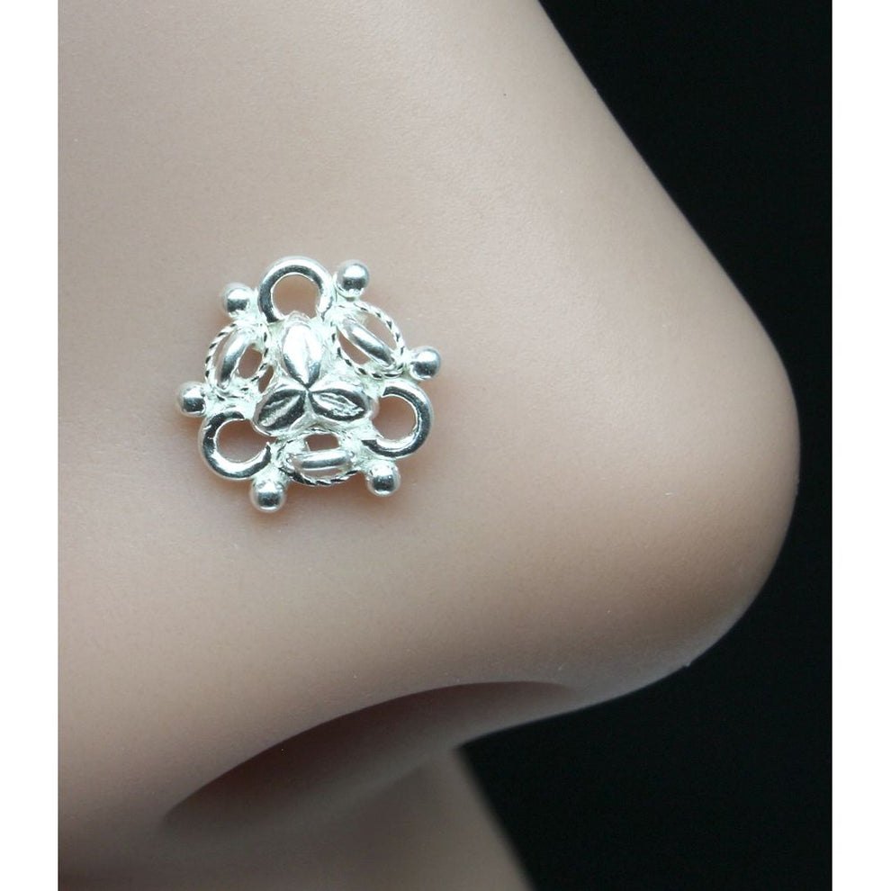 sterling silver nose stud body piercing jewelry indian nose ring push ...