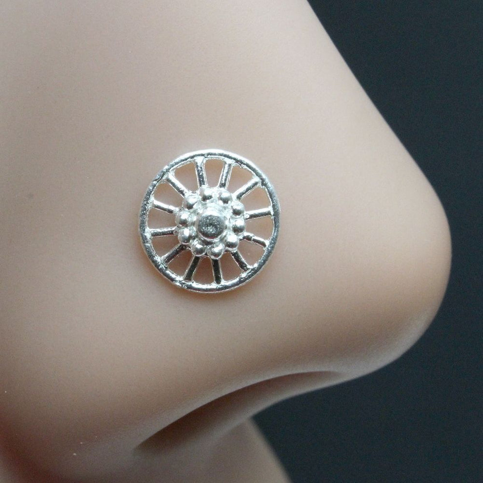 Wheel shape Sterling Silver Nose pin For women with Push Pin – Karizma ...