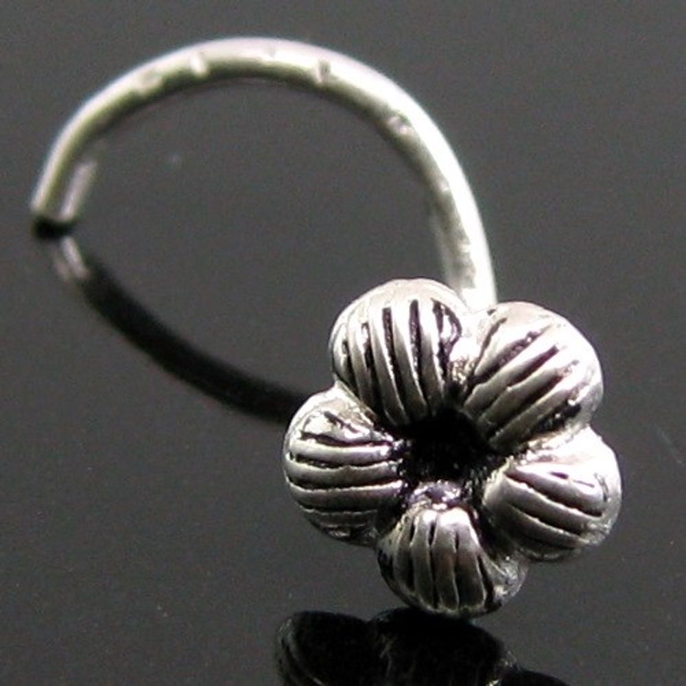 Sterling Silver Oxidized Nose pin Handmade Flower Shape in Twisted Sty ...